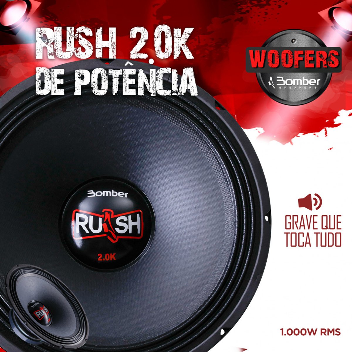 Alto Falante Woofer Rush 12" 1000W RMS 4 Ohms Bomber