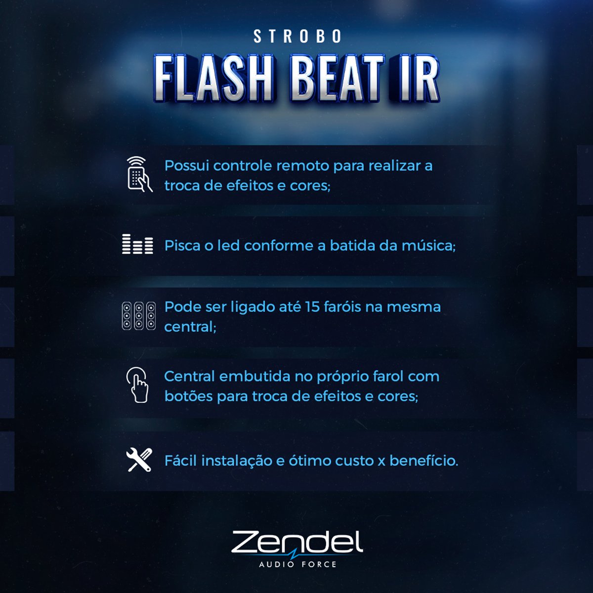 Kit Farol Strobo Flash Control Beat IR ZD-SFB-IR Zendel