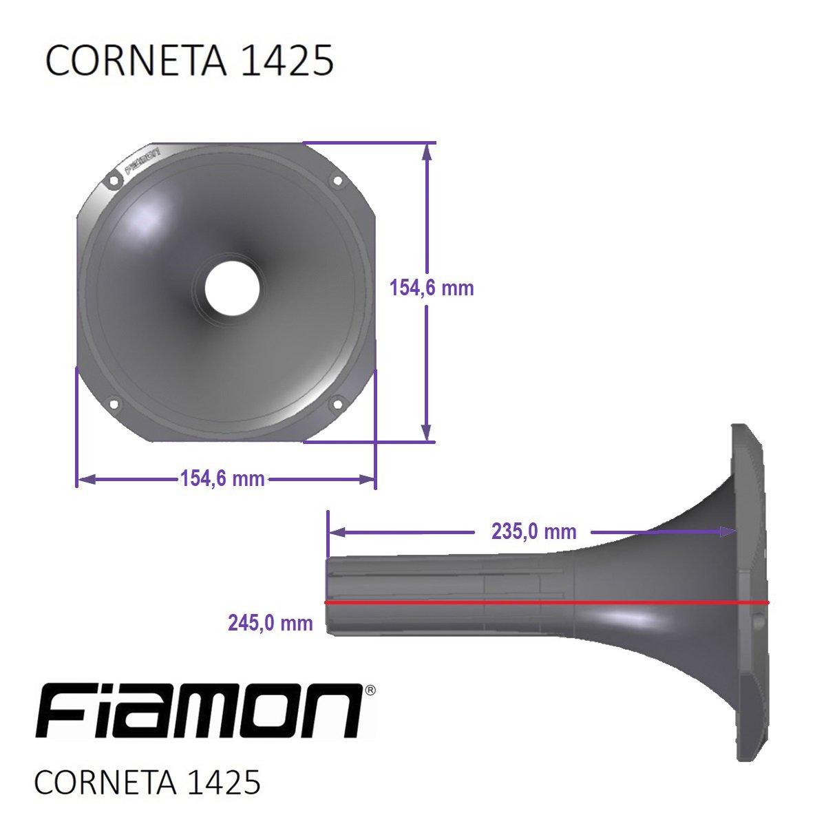 Corneta Cone Longo Padrão 1425 Rosca 1'' Fiamon - Preta