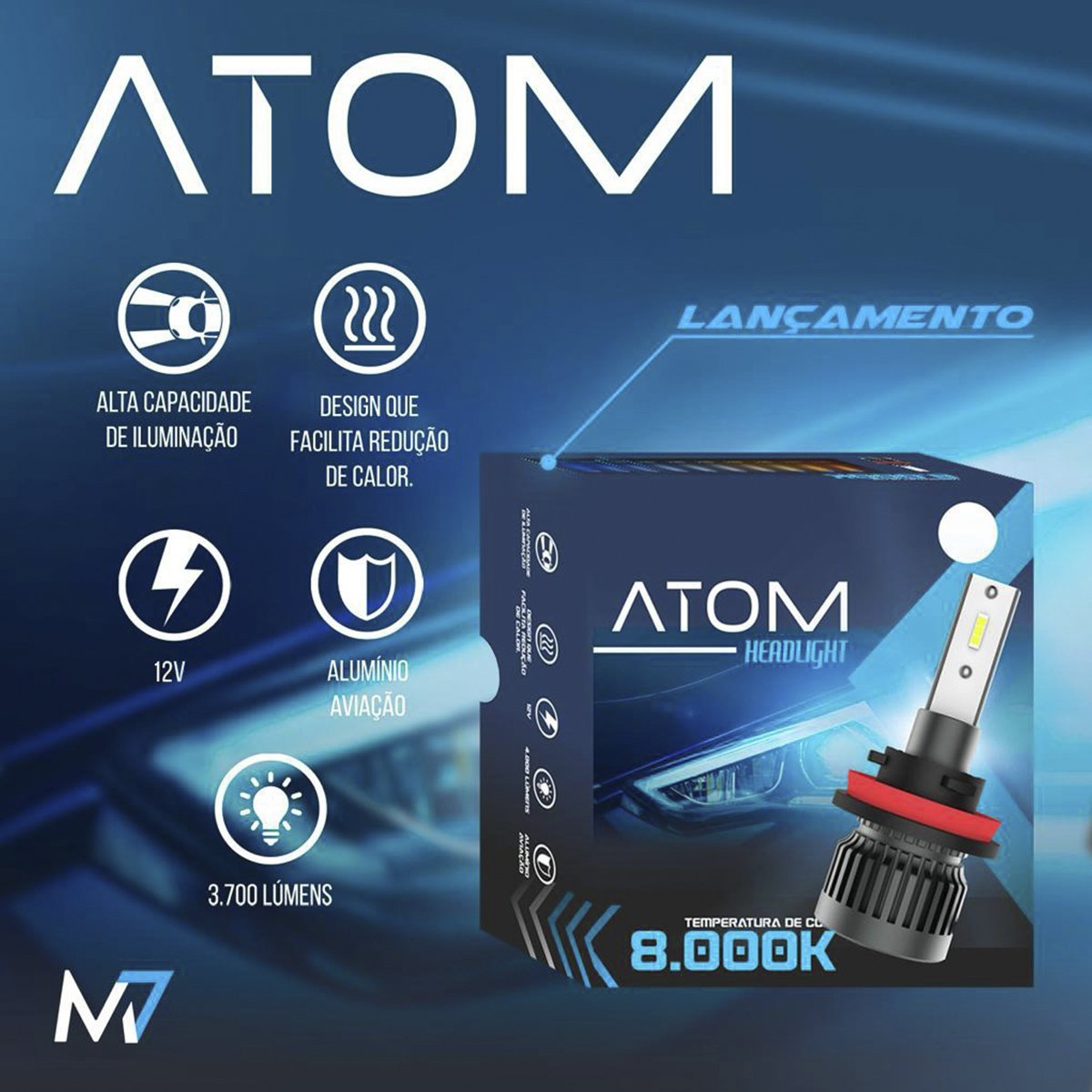 Kit Lâmpada Led M7 ATOM H16 3700Lm 8000K 12V JR8 Imports