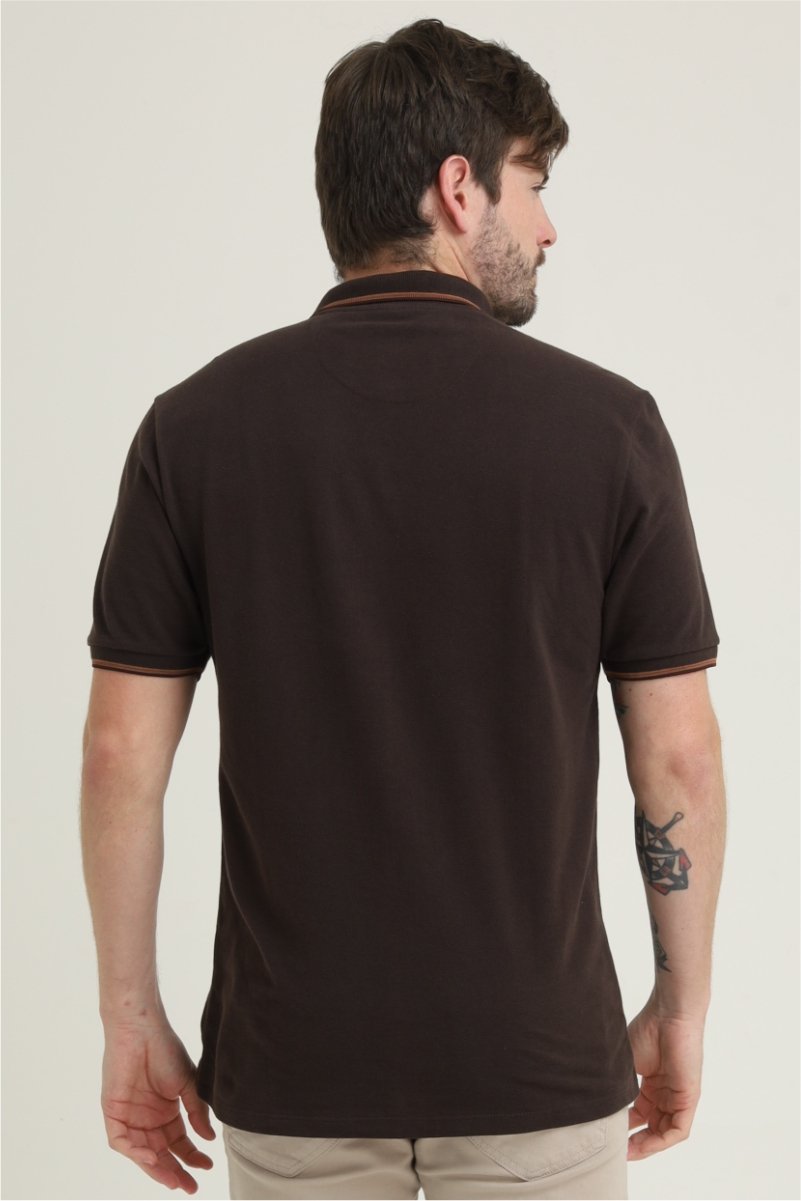 Polo Masculina Regular Fit Básica Marrom