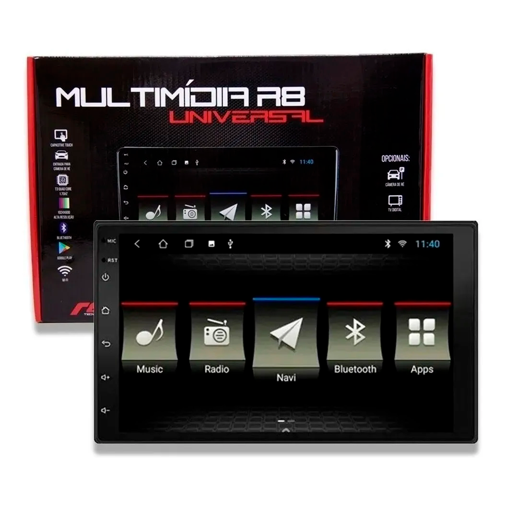 CENTRAL MULTIMÍDIA UNIVERSAL 9" SLIM ANDROID 10 JR8