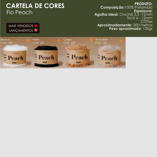 Fio Peach Fischer 100% Poliamida 100 gramas / 300 metros / 270 TEX
