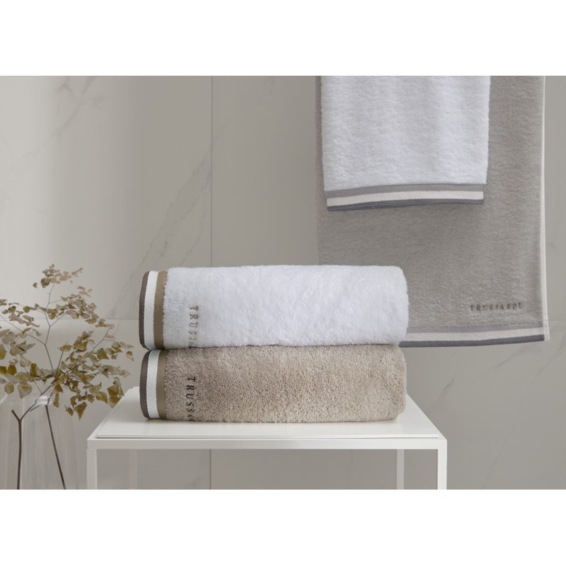 Toalha Rosto Trussardi Montello Branco Barra Bege
