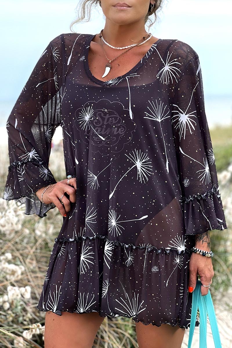 Bata Beach Tule Dente de Leão Preto