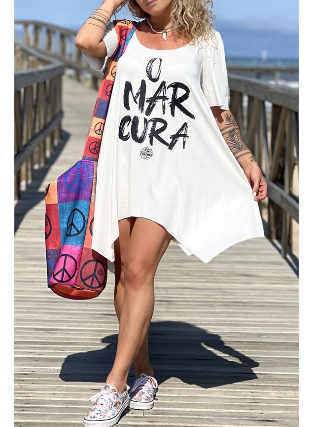 Vestido Curto de Ponta Off-White O Mar Cura