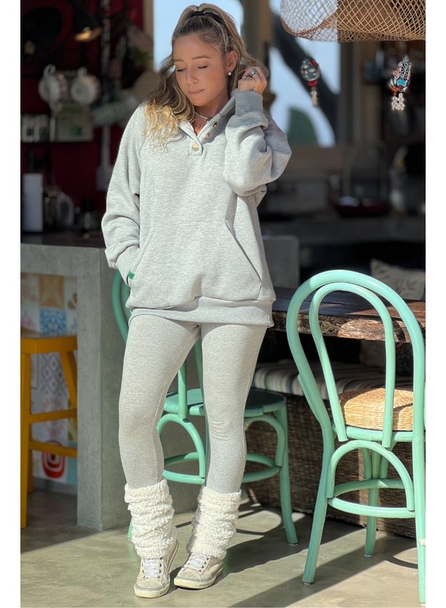 Moletom Oversized com Capuz Cinza Mescla