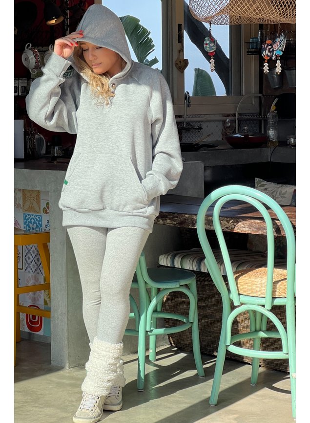 Moletom Oversized com Capuz Cinza Mescla