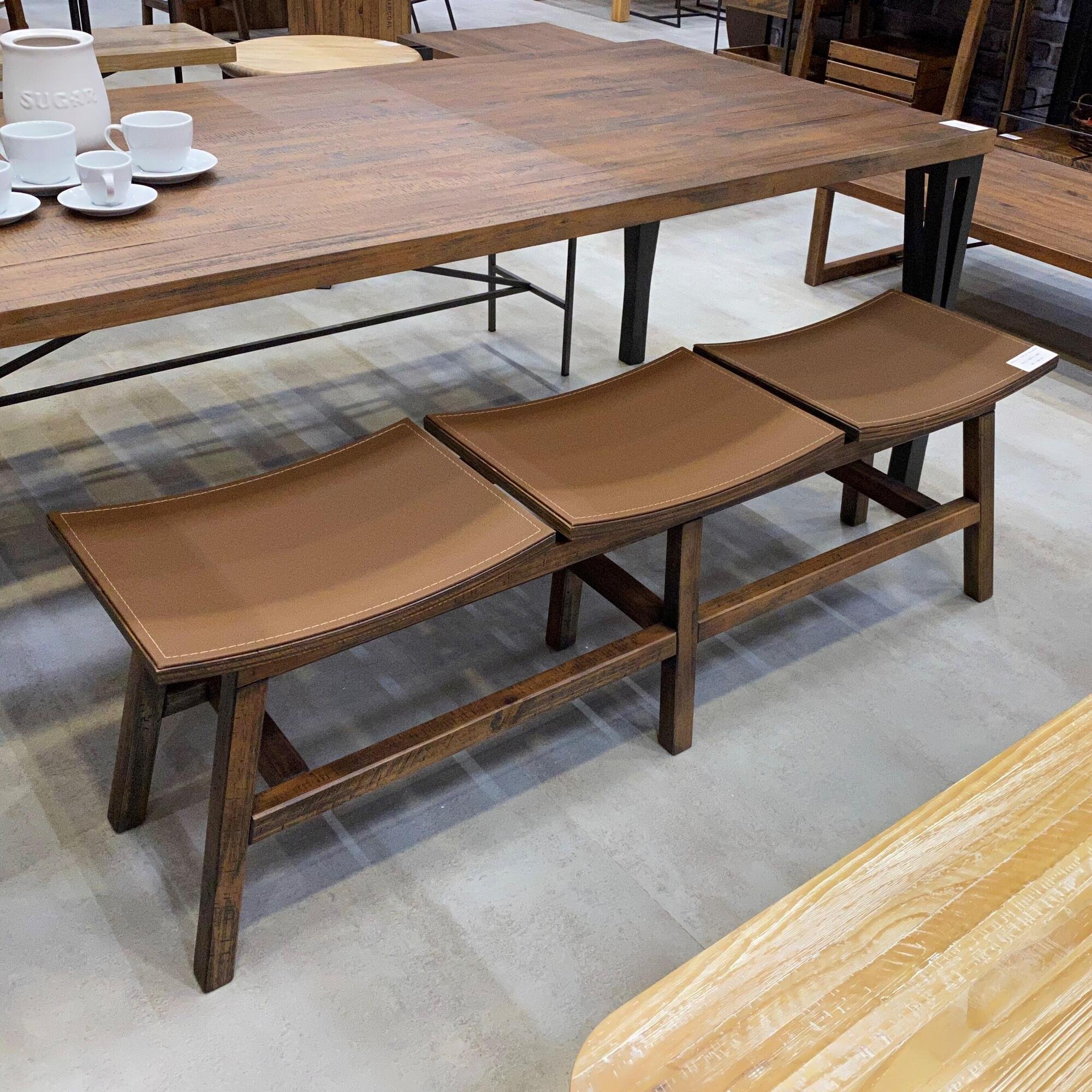 Banco rústico de madeira e couro ecológico - triplo soho Rustic Brown
