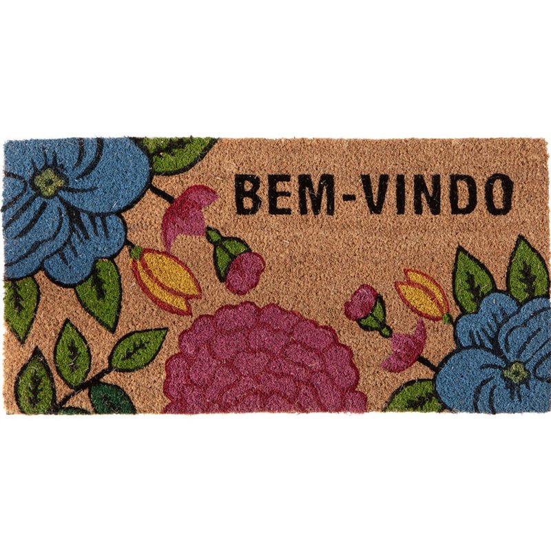 Capacho Corttex Fibra de Coco Color Art Bem Vindo Flor Colores