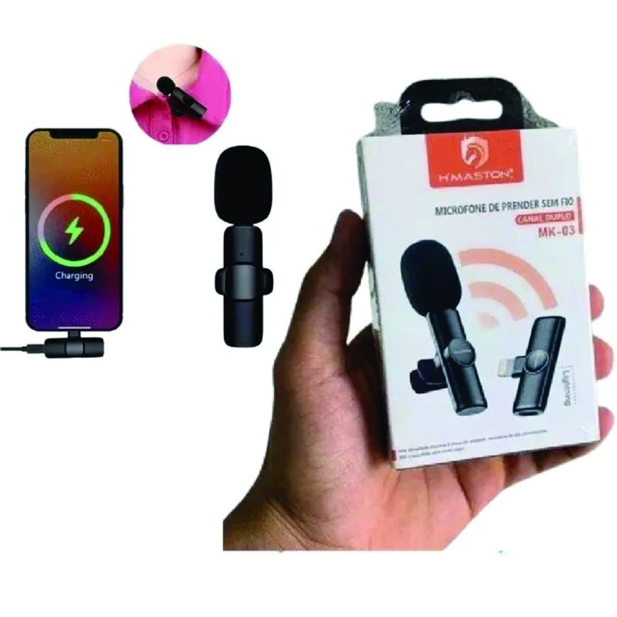 Microfone Lapela Sem Fio Wireless Para iPhone iPad Lightning
