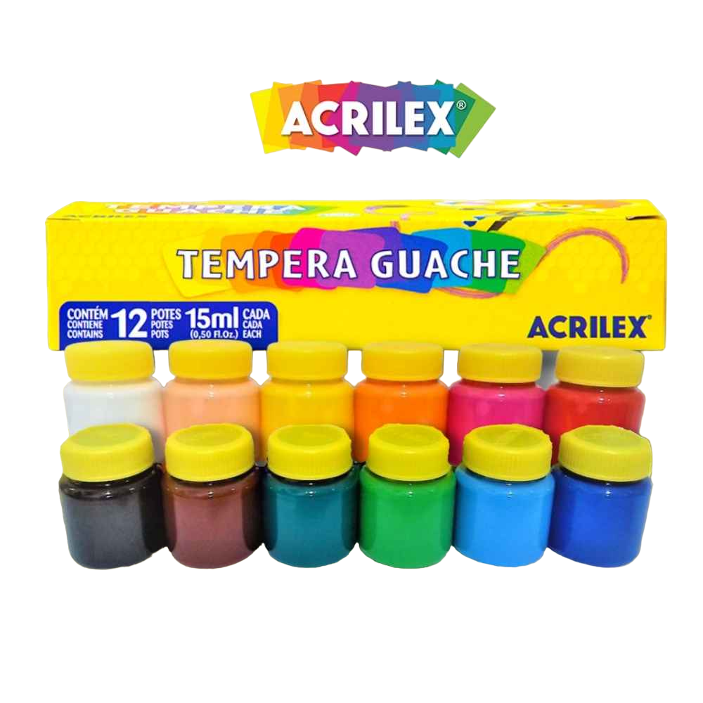 TINTA GUACHE 15ml CX COM 12 CORES ACRILEX
