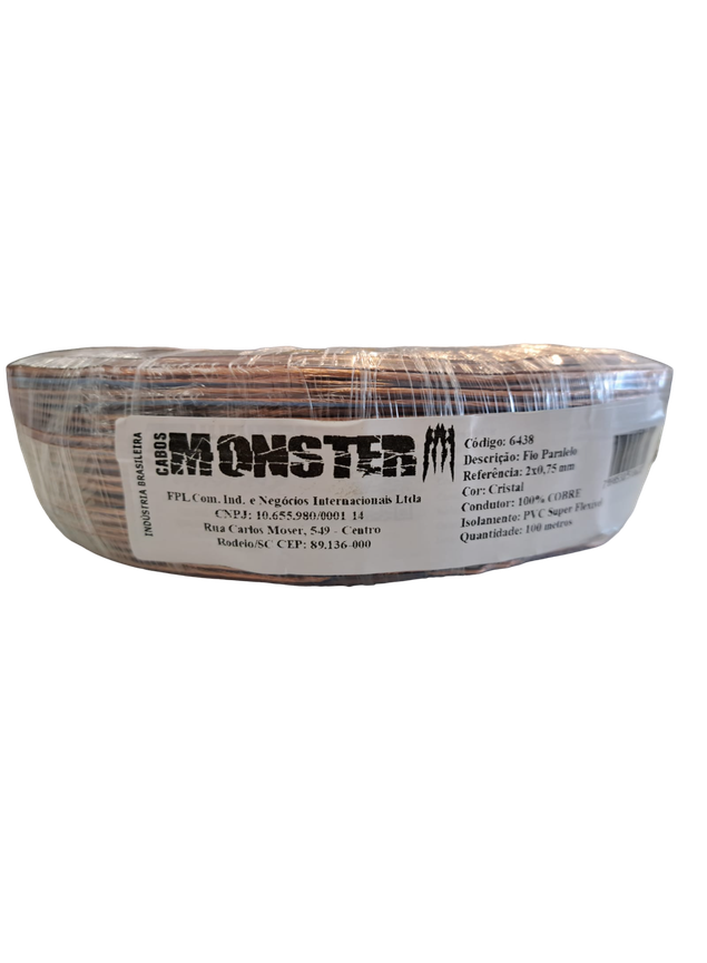 FIO CABO SOM AUTOMOTIVO 2x0,75MM SONORIZAÇÃO MONSTER CABOS 100 METROS