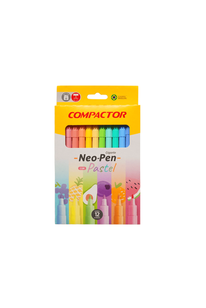 Canetinha Hidrográfica Neo Pen Gigante 12 Cores Pasteis COMPACTOR