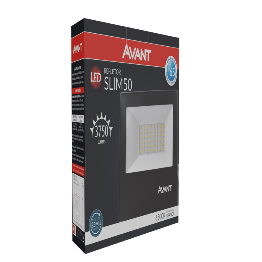 Refletor Avant Led Slim Preto 50W Bivolt 6500K Luz Branca
