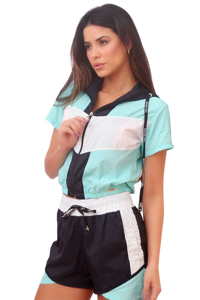 Cropped Com Zíper E Capuz Leveza Top Model