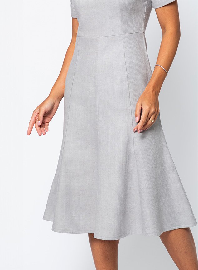 Vestido Midi Evasê Linho Cinza Afrodite