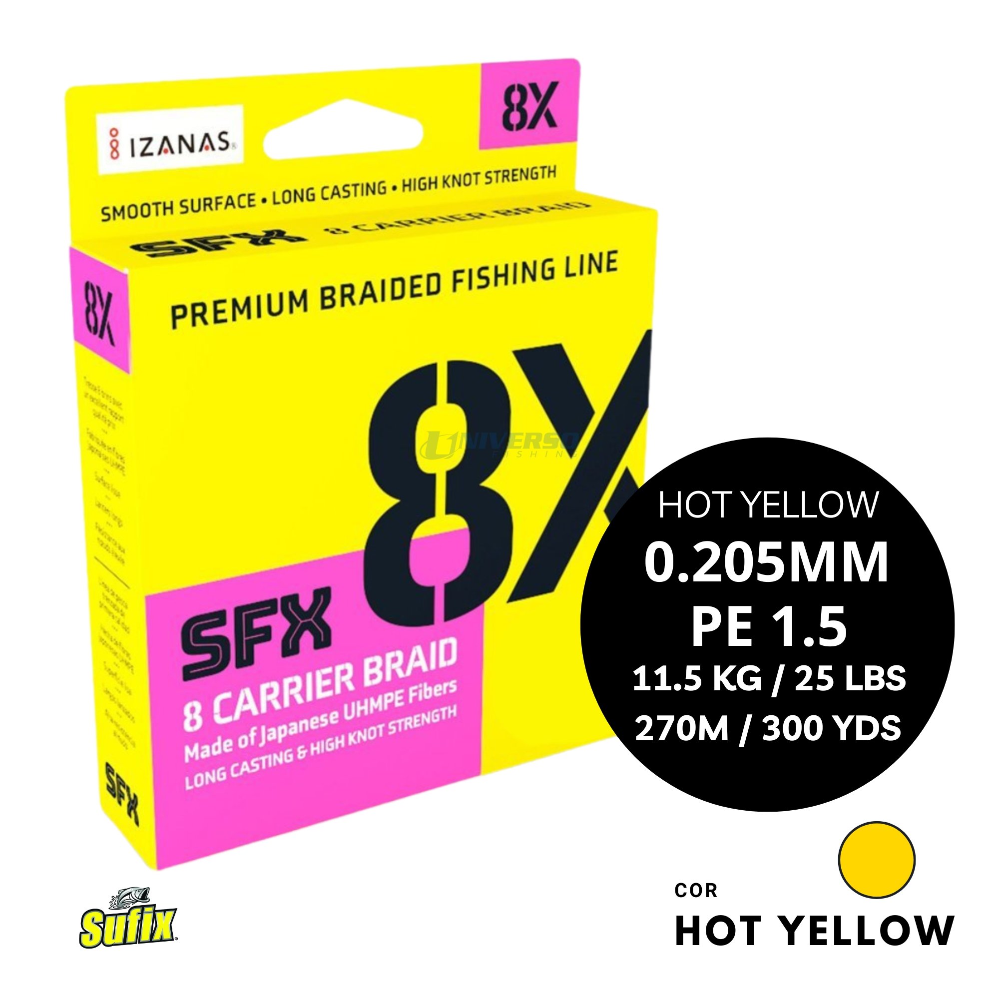 Linha Multifilamento SUFIX SFX 8 CARRIER BRAID - 270 Metros - Amarelo 0 ... Linha Multifilamento SUFIX SFX 8 CARRIER BRAID - 270 Metros - Amarelo 0 ...