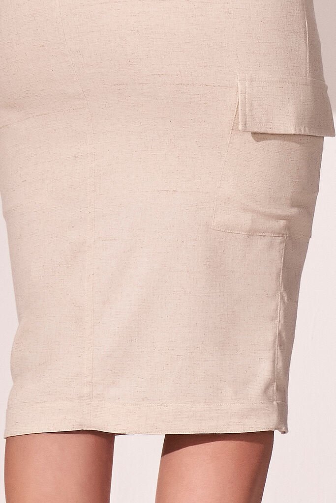 Saia Bege Lápis Fenda Frontal Linho Fascinius
