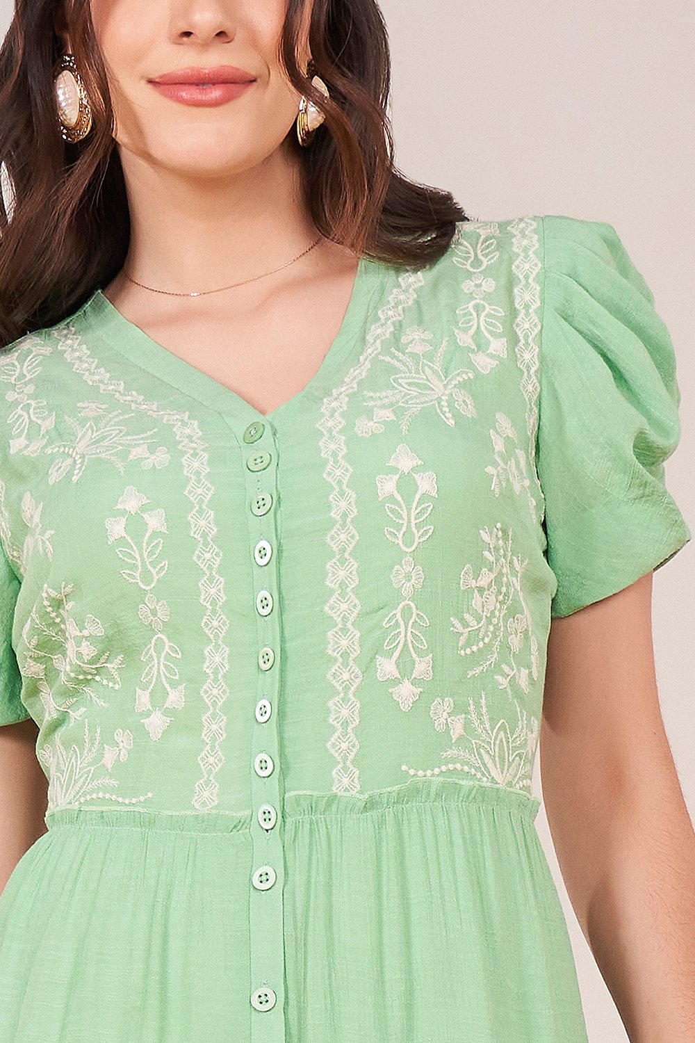 Vestido Chemise Verde Àgua Viscose Evasê Midi Fascinius