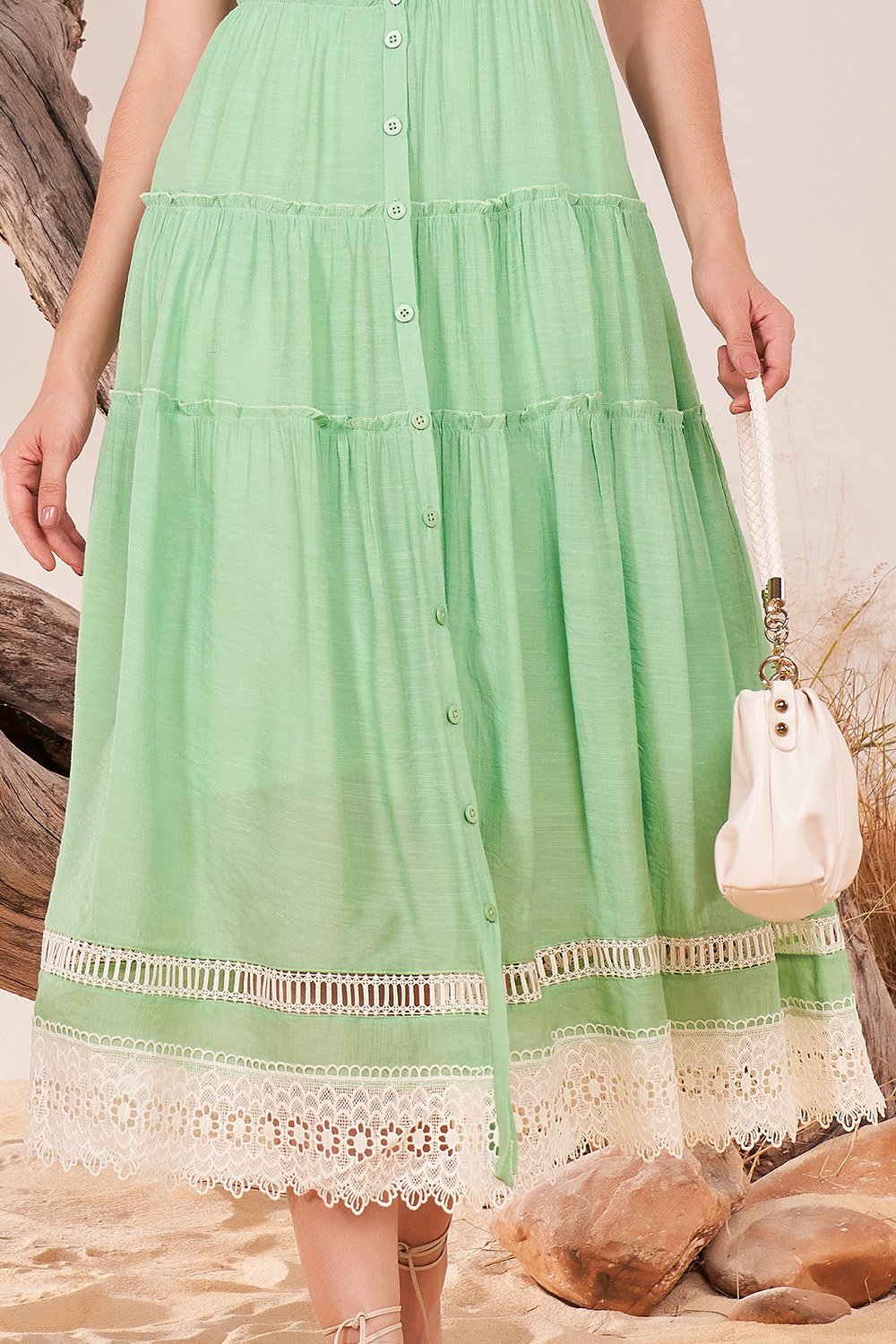 Vestido Chemise Verde Àgua Viscose Evasê Midi Fascinius