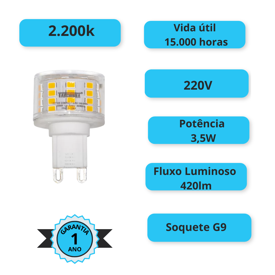 Lâmpada LED Compact G9 / 2200K 3,5W - Taschibra