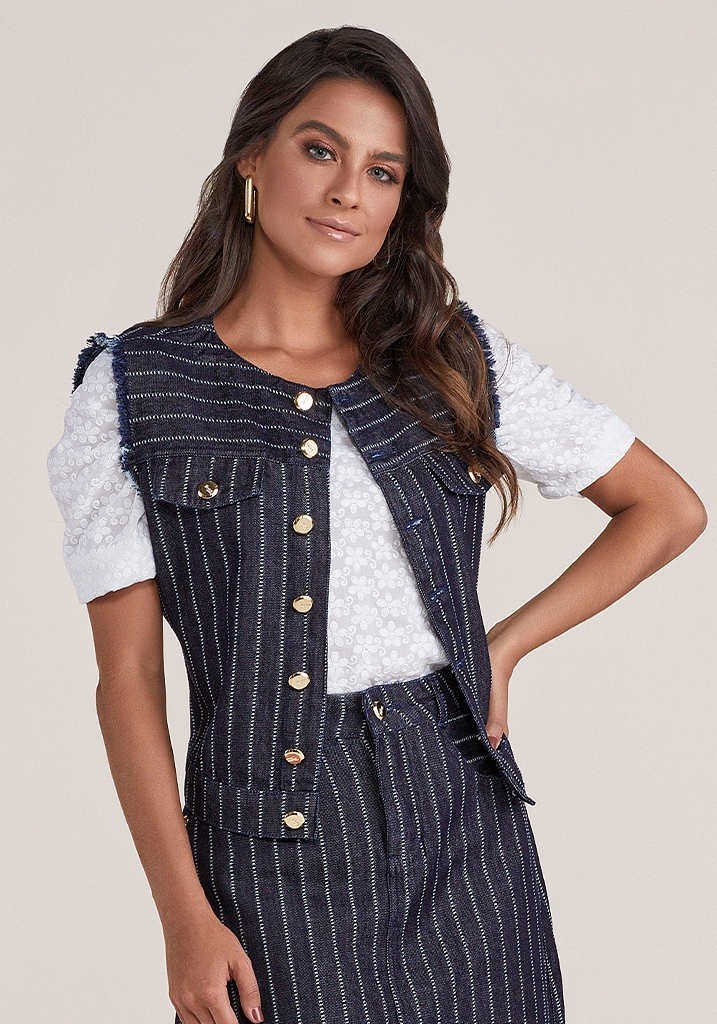 Colete Jeans Azul Escuro Listrado Titanium