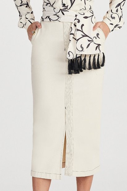 Saia Azul Estampada Reta Sarja Titanium Jeans