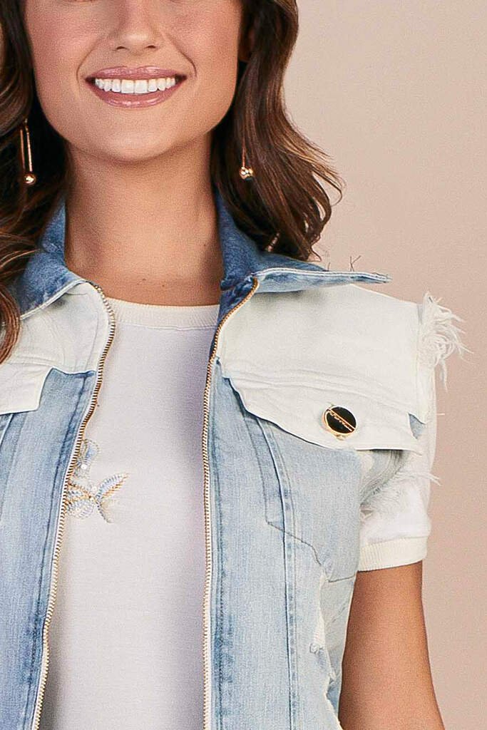 Colete Jeans Zíper Inteiriço Frontal Titanium Jeans