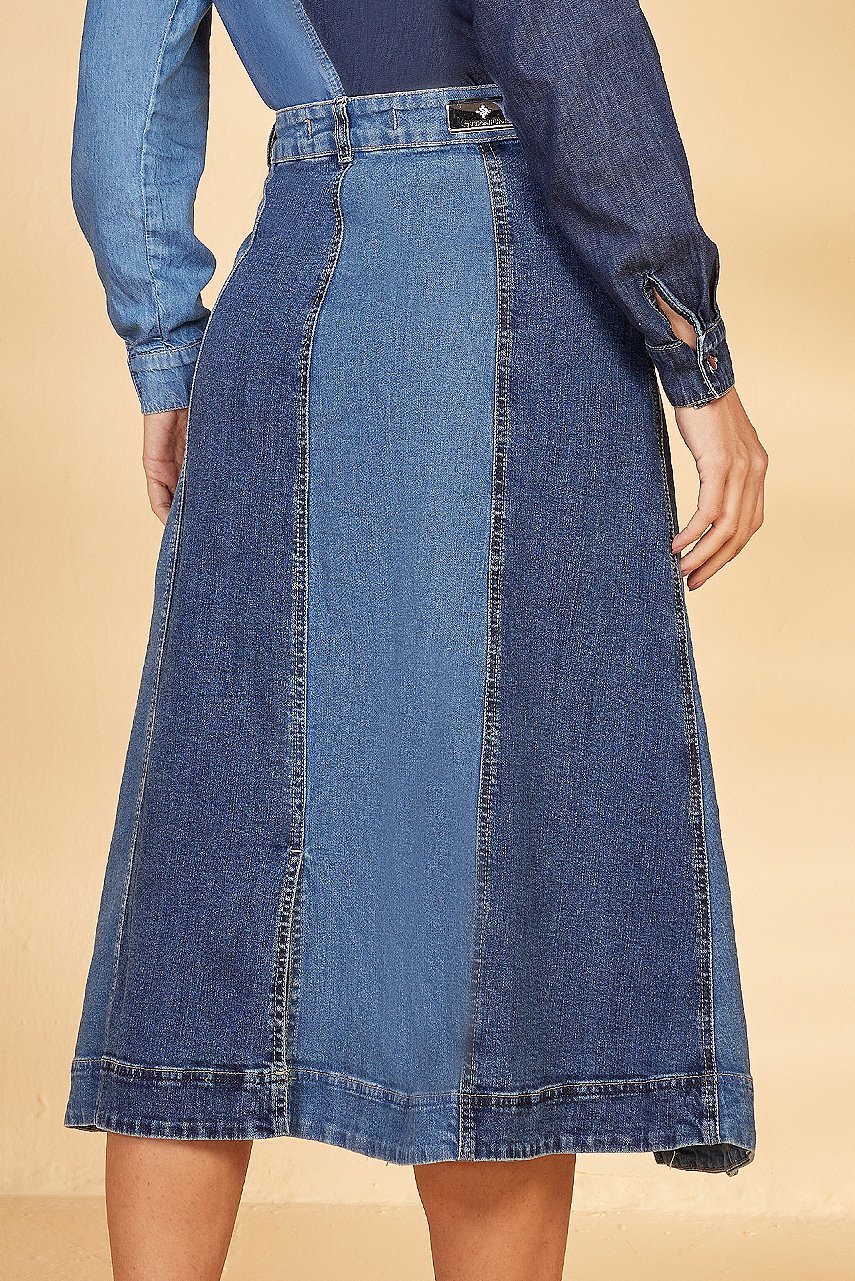 Saia Jeans Evasê Midi Titanium Jeans