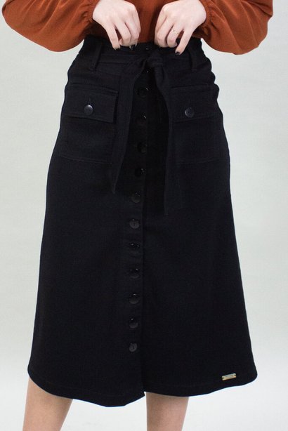 Saia Reta Verde Com Bolsos Em Sarja Império Z