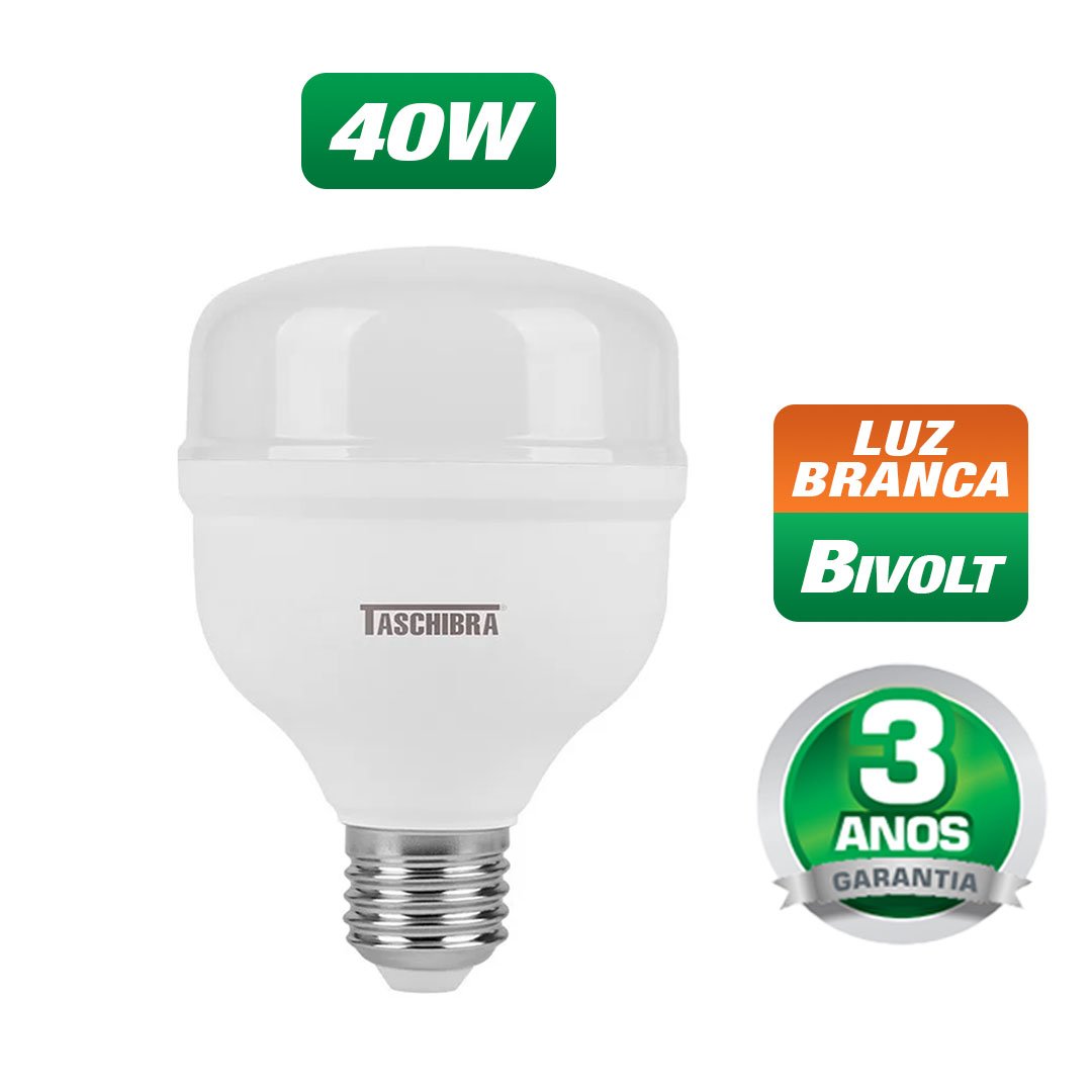 KIT 10 Lâmpada High Led Tkl 225 40w Bivolt E27 6500k Taschibra