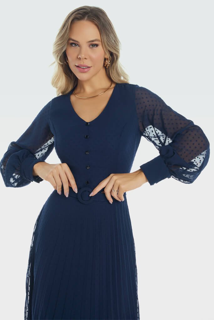 Vestido Midi Azul Marinho Via Tolentino