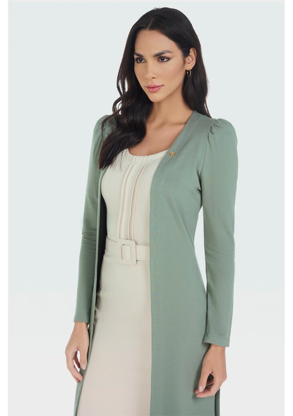 Cardigan Alongado Com Fendas Laterais Verde Via Tolentino
