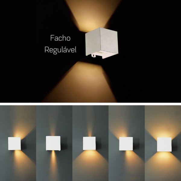 ARANDELA LED HUB QUADR FACHO DUPLO AJUSTÁVEL EXTERNO 3000K 6W BIV 10X10X10CM ALUMÍNIO BRA - DN 32375