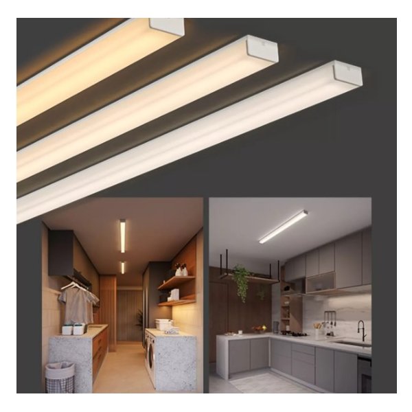 LUMINÁRIA DE SOBREPOR LED PLANE 120CM 54000K 32W BIVOLT BRANCO STELLA ...